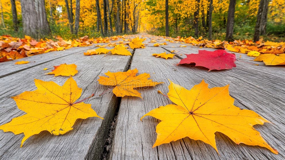 Autumn Leaves Boardwalk Forest Path Fall Foliage Nature Stock Photo ...
