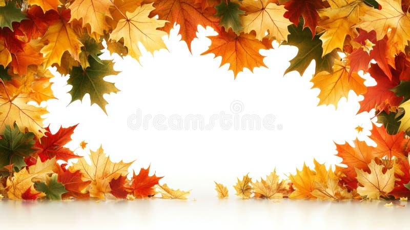 Autumn Leaves Border with Colorful Maple Foliage on White Background ...