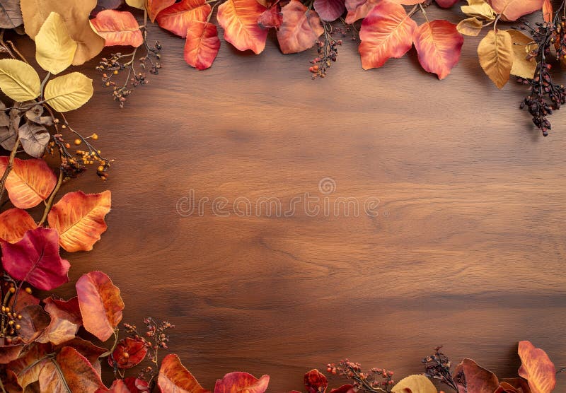 Autumn Leaves Border on Wooden Tabletop Stock Illustration ...
