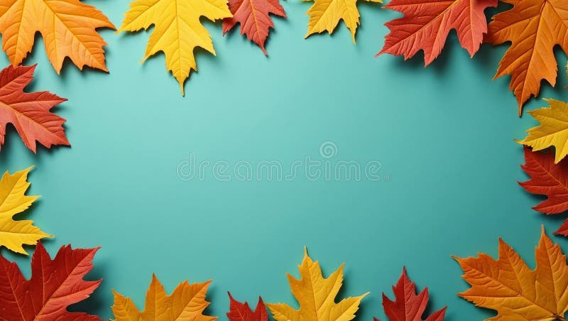 Autumn Leaves Bordering Teal Background Stock Illustration ...