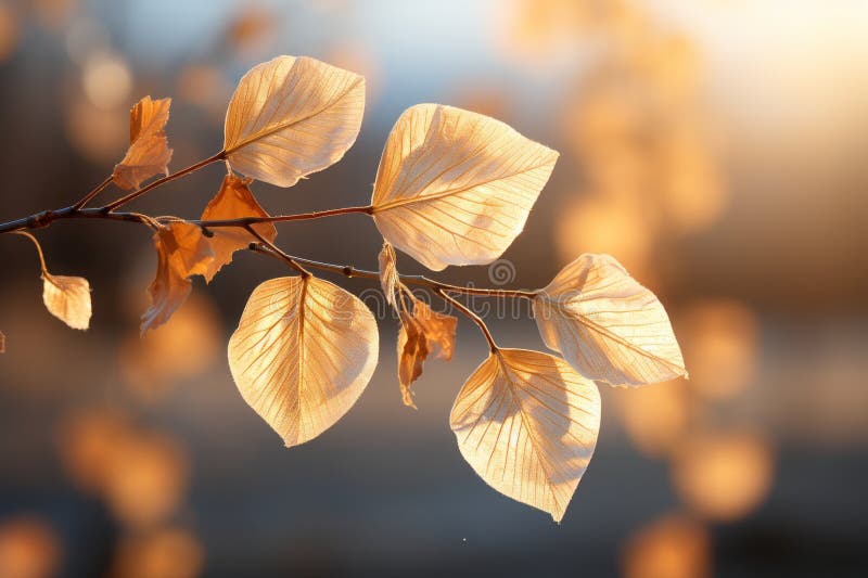 Autumn Leaves on a Branch with the Sun in the Background Stock ...