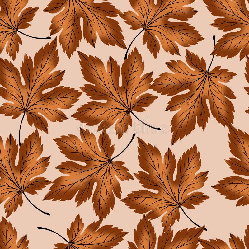 Autumn Leaves with Branches Seamless Pattern Stock Illustration ...