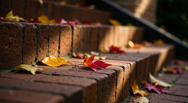 Autumn Leaves on Brick Steps Stock Illustration - Illustration of ...
