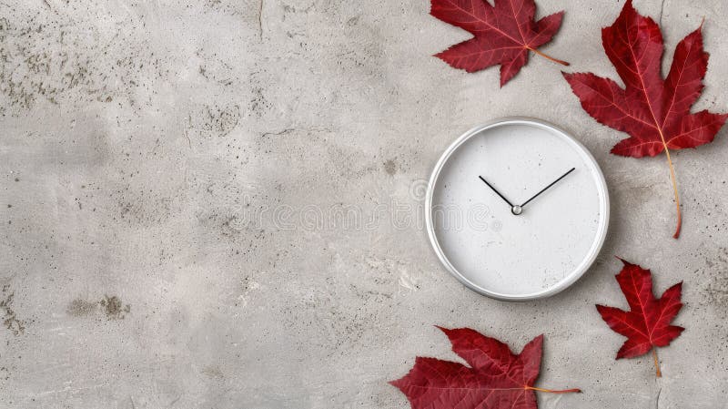 Autumn Leaves and Clock on Concrete Background Stock Illustration ...
