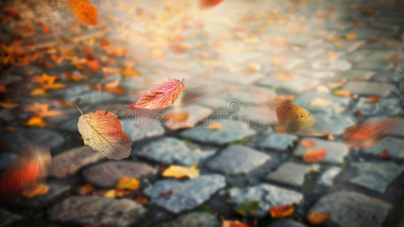 Autumn Leaves on a Cobblestone Path - Generative AI Stock Photo - Image ...