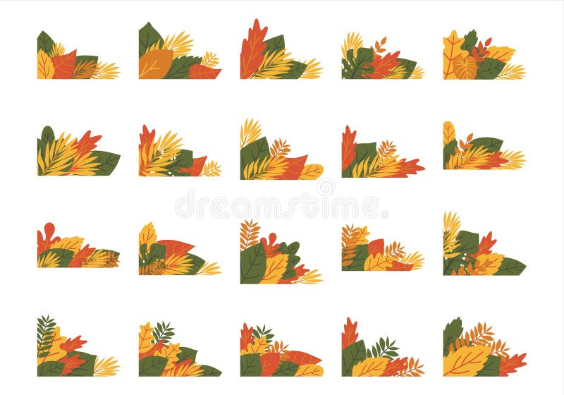 Autumn Leaves Corner Border Element Set Stock Vector - Illustration of ...