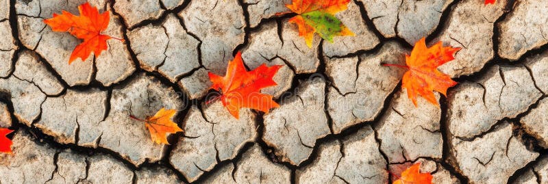 Autumn Leaves on Cracked Dry Earth Representing Climate Change and ...