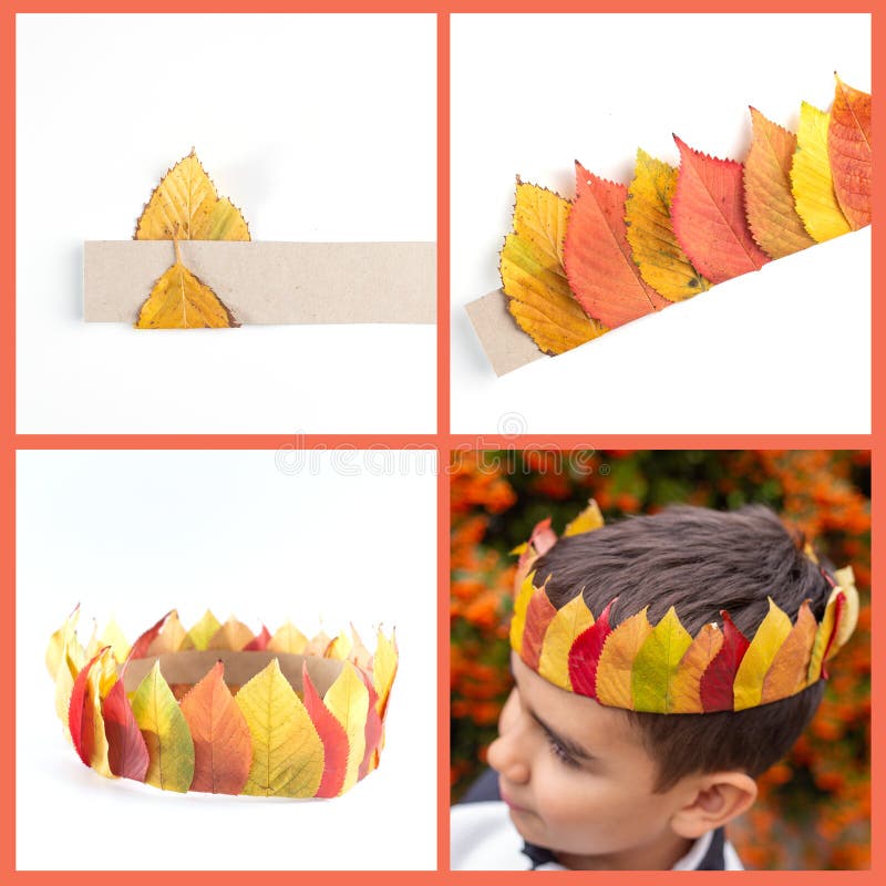 Autumn Leaves Crown Craft, DIY, Step by Step Instruction Stock Photo ... Autumn Leaves Crown Craft, DIY, Step by Step Instruction Stock Photo ...