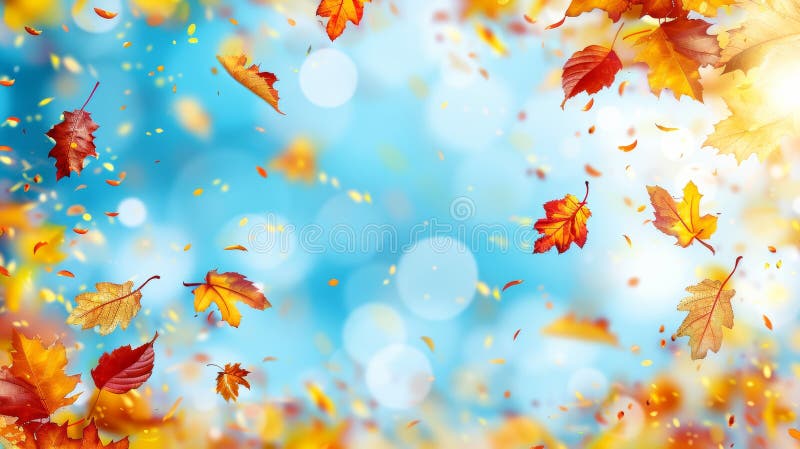Autumn Leaves Dancing in the Wind Fall Foliage Against Blue Sky with ...