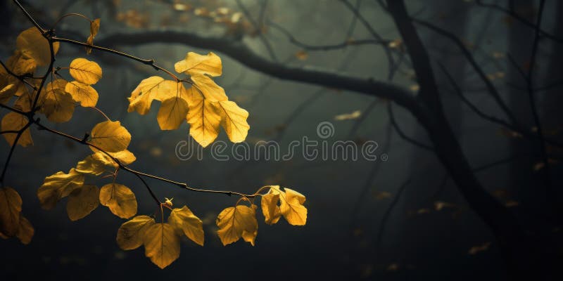Autumn Leaves in Dark Forest. Fall Woods at Night Stock Photo - Image ...