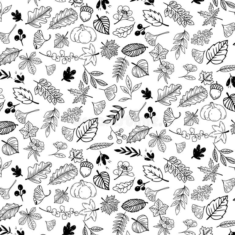 Autumn Leaves Doodle Hand Drawn Vector Doodle Seamless Pattern Stock ...