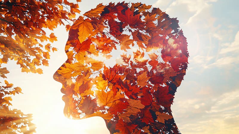 Autumn Leaves Double Exposure Profile Silhouette High Quality Image ...