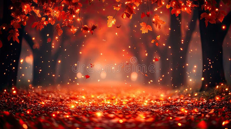 Autumn Leaves Fall in Forest at Dusk. Ideal for Nature, Fall, or ...