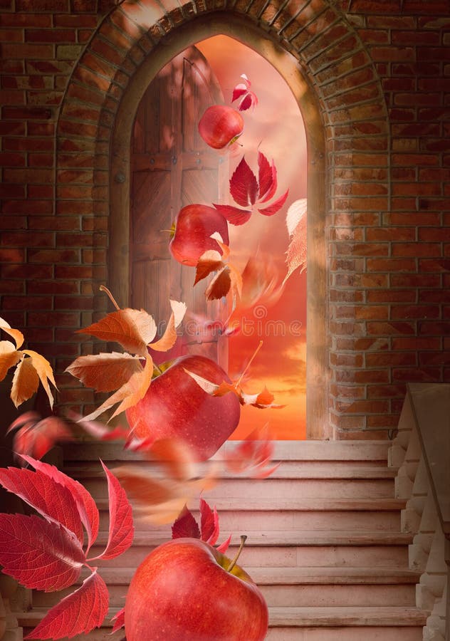 Autumn Leaves Fall through the Open Door Stock Image - Image of ...