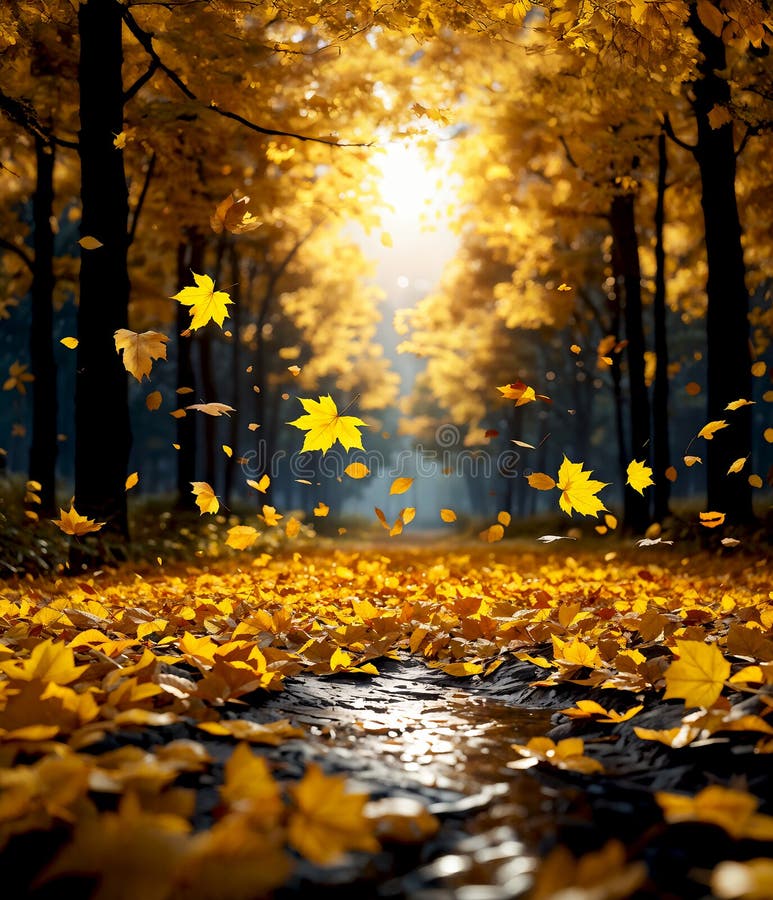 Autumn Leaves Fall from Trees in a Park Stock Illustration ...