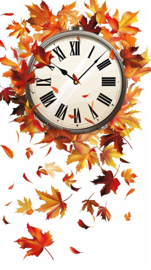 Autumn Leaves Falling Around a Clock Face Stock Illustration ...