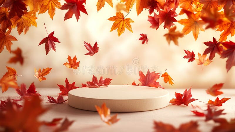 Autumn Leaves Falling Around Display Platform for Product Presentation ...