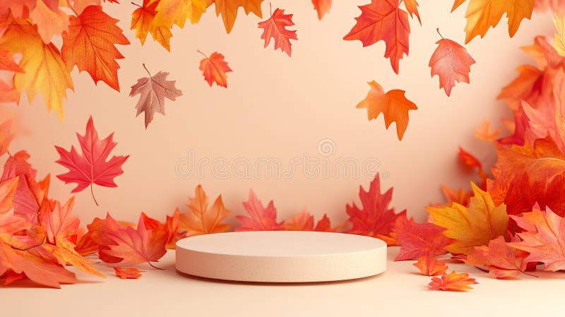 Autumn Leaves Falling Around Display Platform for Product Presentation ...
