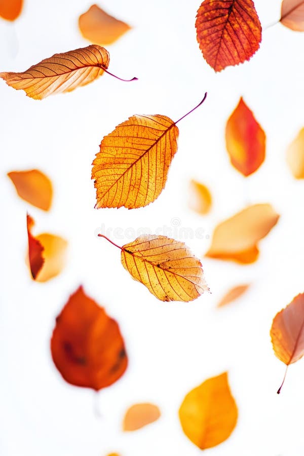 Autumn Leaves Falling Down on White Background, Cozy Atmosphere Stock ...