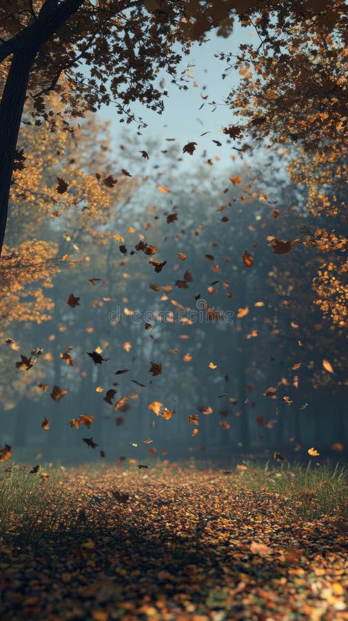 Autumn Leaves Falling in a Forest Path Stock Illustration ...