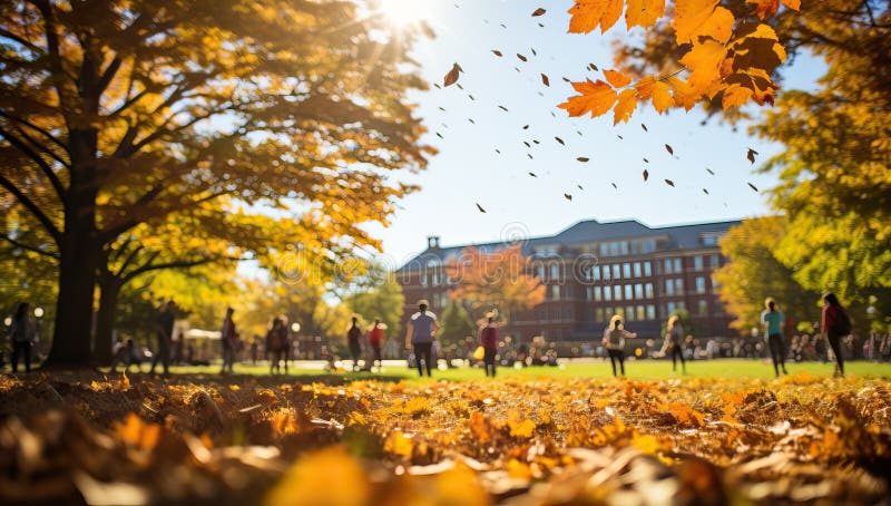 Autumn Leaves Falling on the Ground in Front of the University Building ...