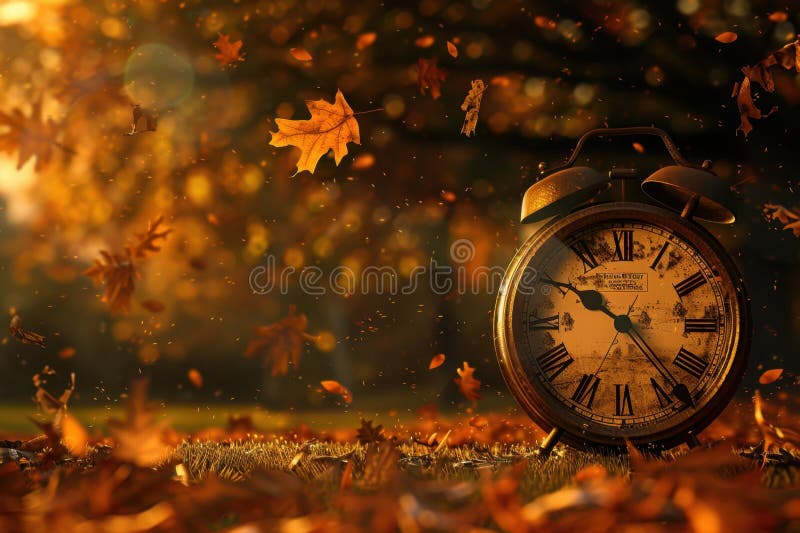 Autumn Leaves Falling on an Old Clock Stock Image - Image of golden ...