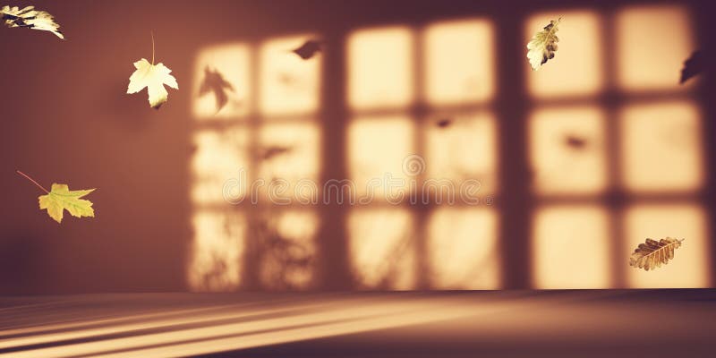 Autumn Leaves Falling Over Shadow of Windows - 3D Stock Illustration ...
