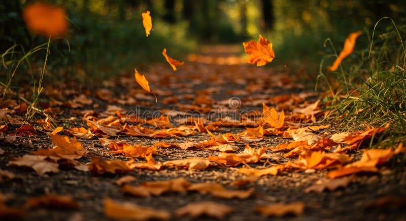 Autumn Leaves Falling on a Path Stock Illustration - Illustration of ...