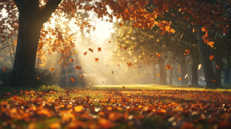 Autumn Leaves Falling Sunlight Park Scene Stock Illustration ...