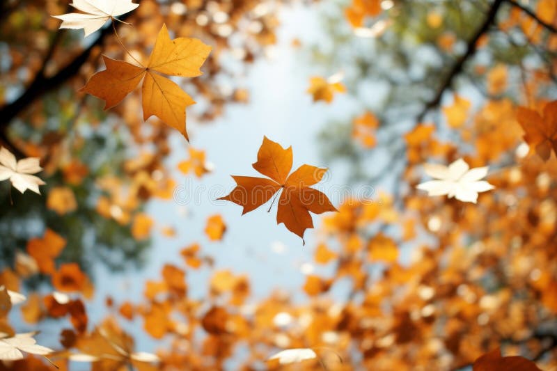 Autumn Leaves Falling from a Tree in Front of a Blue Sky Stock ...