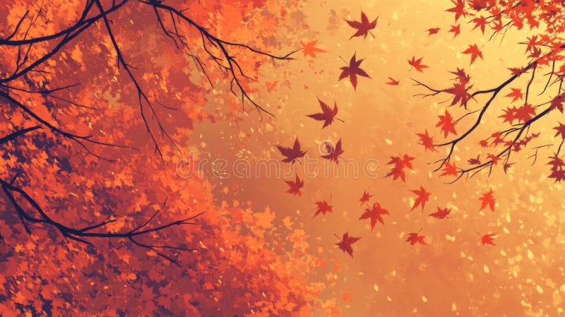 Autumn Leaves Falling from Trees at Sunset Stock Illustration ...