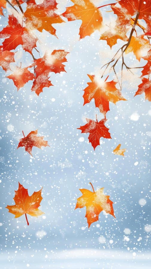 Autumn Leaves Falling in Winter Snow, a Peaceful Moment of Transition ...