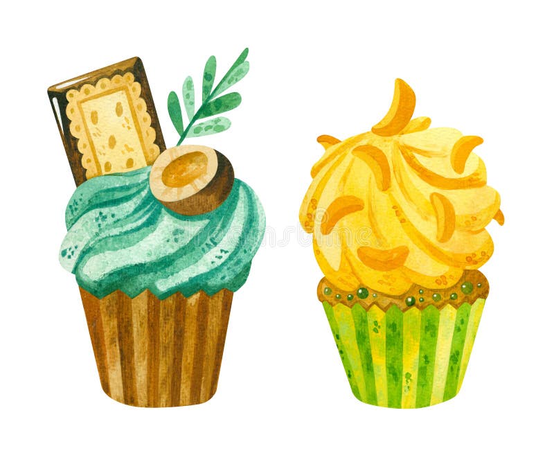 Cupcakes Hand Drawn Illustrations Set. Sweet-stuff, Confection Hand ...