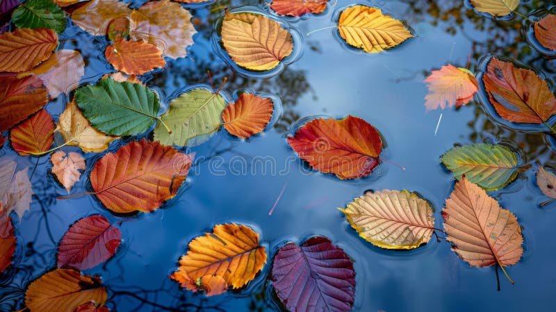 Autumn Leaves Floating on Serene Water Reflection Stock Photo - Image ...