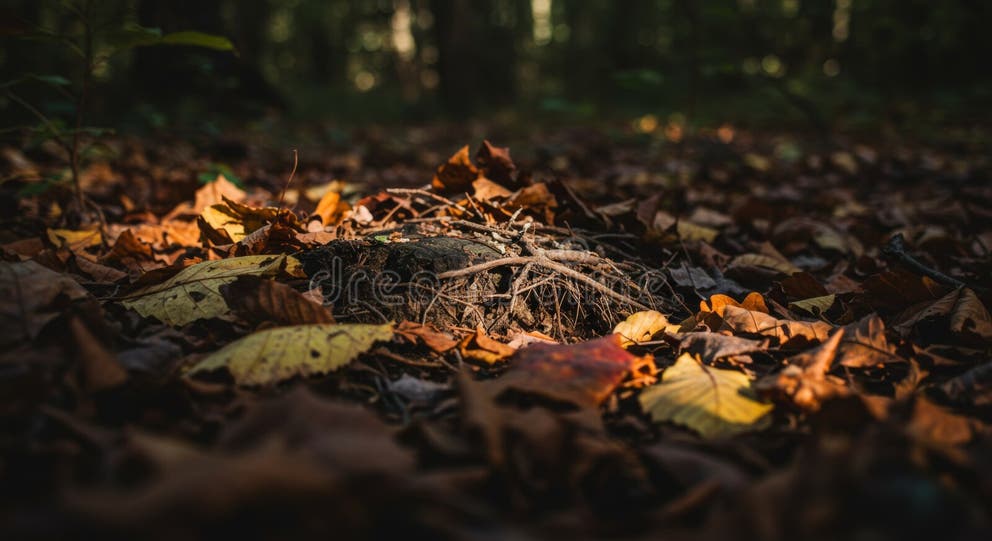 Autumn Leaves on Forest Floor in Low Sunlight Stock Photo - Image of ...
