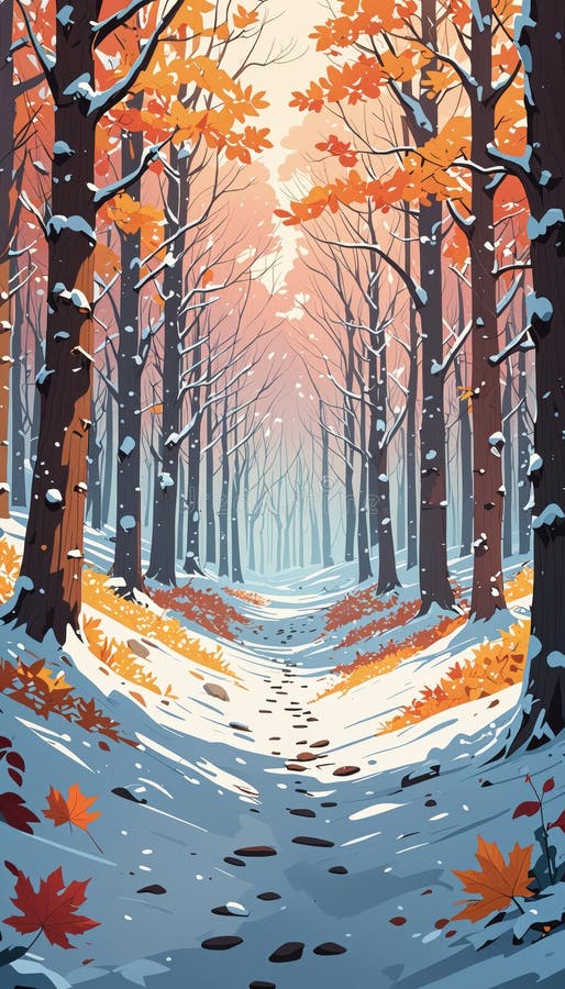 Autumn Leaves in a Forest Surrounded by Snow Stock Image - Image of ...