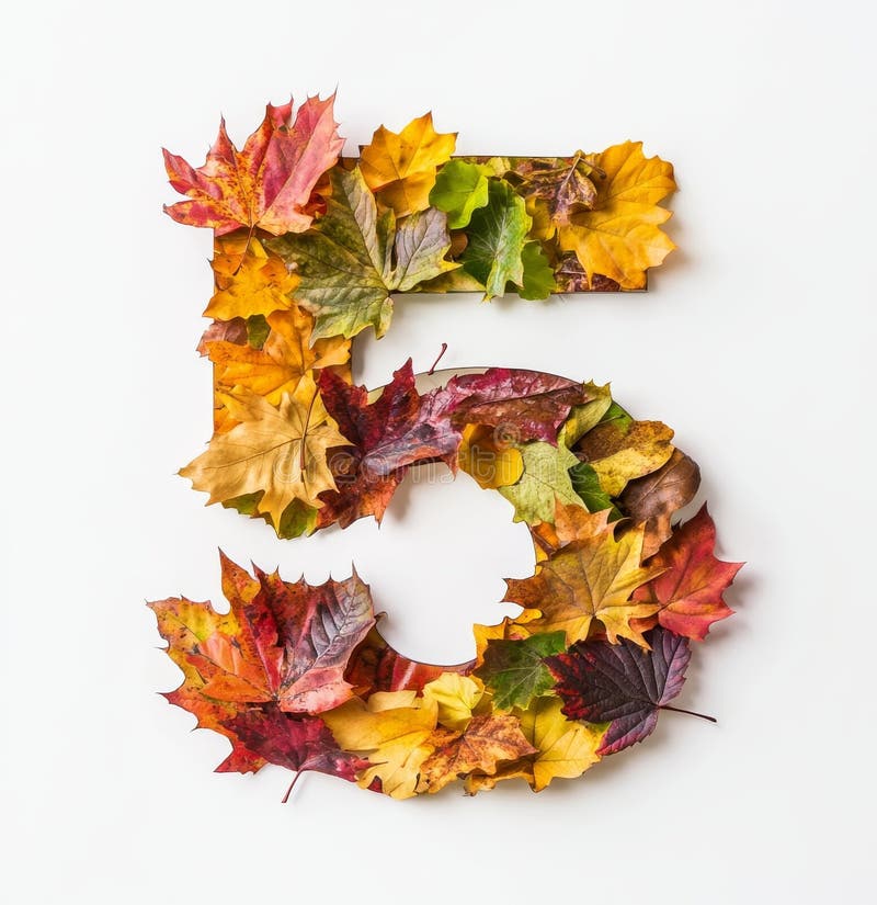 Autumn Leaves Forming Number Five on White Background Stock Photo ...