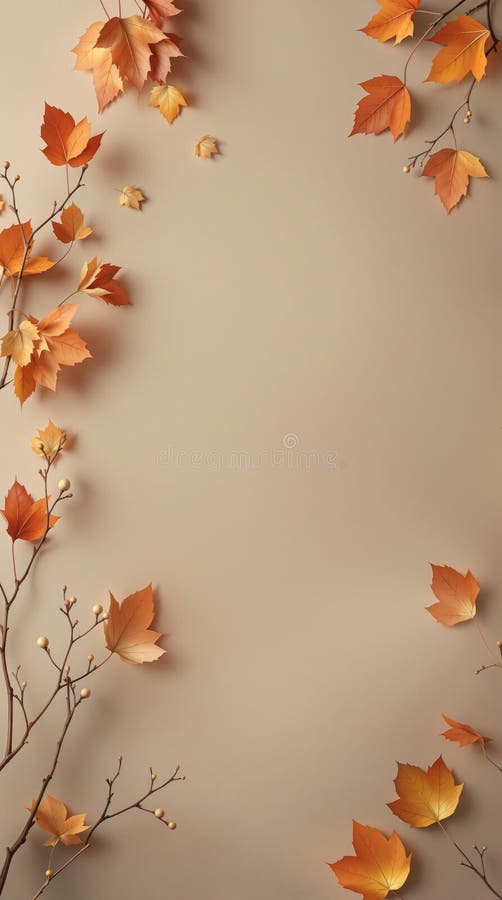 Autumn Leaves Frame on Beige Background with Natural Branches and Warm ...