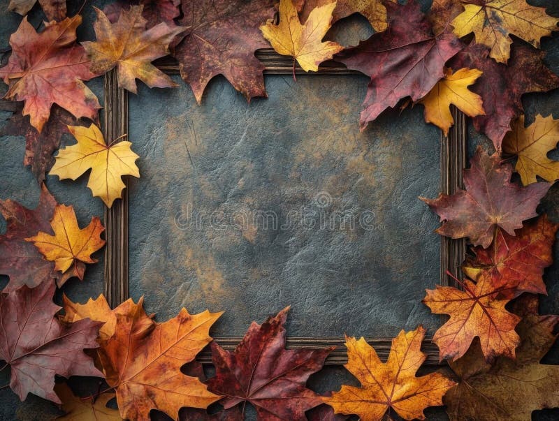 Autumn Leaves Frame Border on Rustic Background, Seasonal Decor and ...