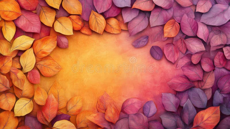 Autumn Leaves Frame Orange and Purple Hues Stock Illustration ...