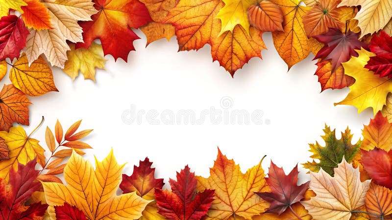 Autumn Leaves Frame Overhead, Colorful Fall Foliage Border Stock ...