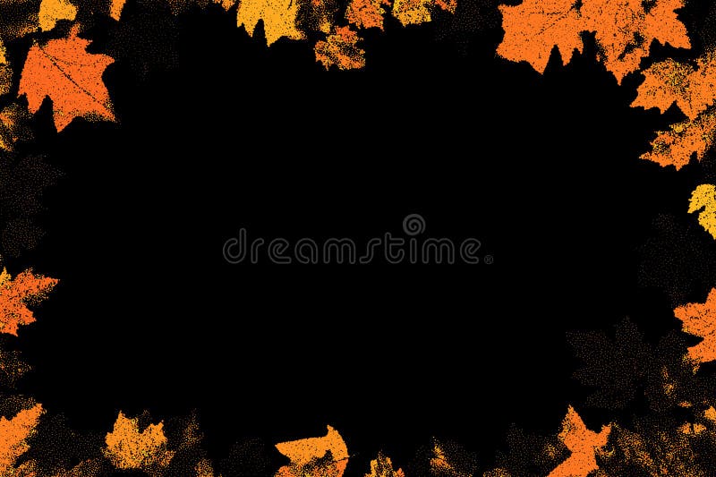 Autumn Leaves Frame in Retro Dotwork Style. Border of Fall Leaves in ...