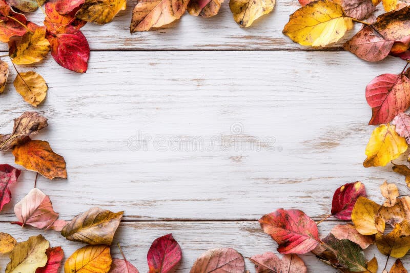 Autumn Leaves Frame on Rustic Wood Surface Stock Illustration ...