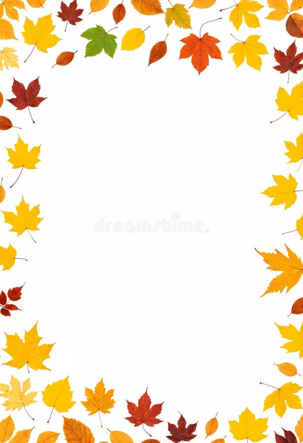 Autumn Leaves Frame, Vibrant Fall Colors Surrounding a White ...