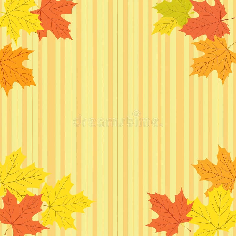 Autumn Leaves Frame on Yellow Stripe Background, Fall Season Design ...