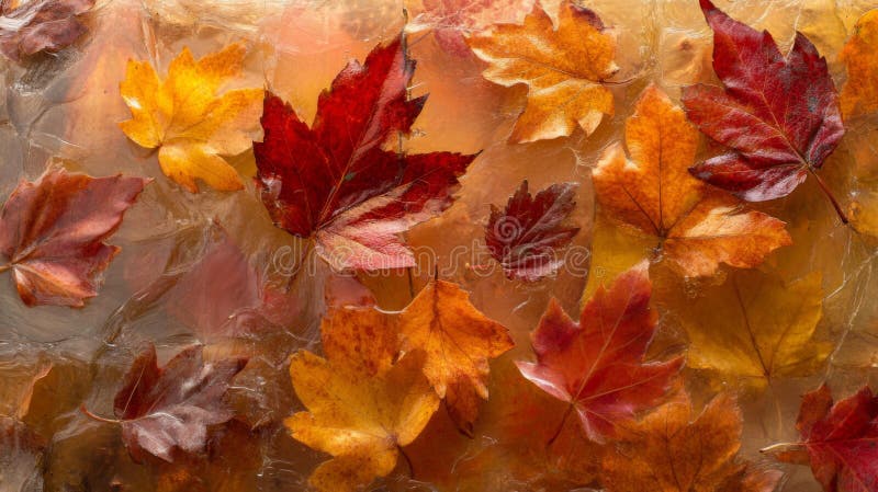 Autumn Leaves Frozen in Ice Stock Illustration - Illustration of ...