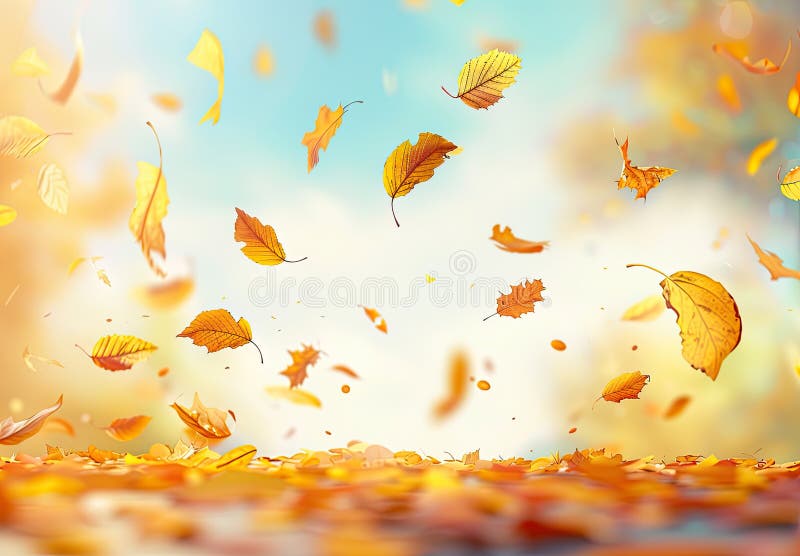 Autumn Leaves are Gently Falling from a Tree in a Serene Park Setting ...