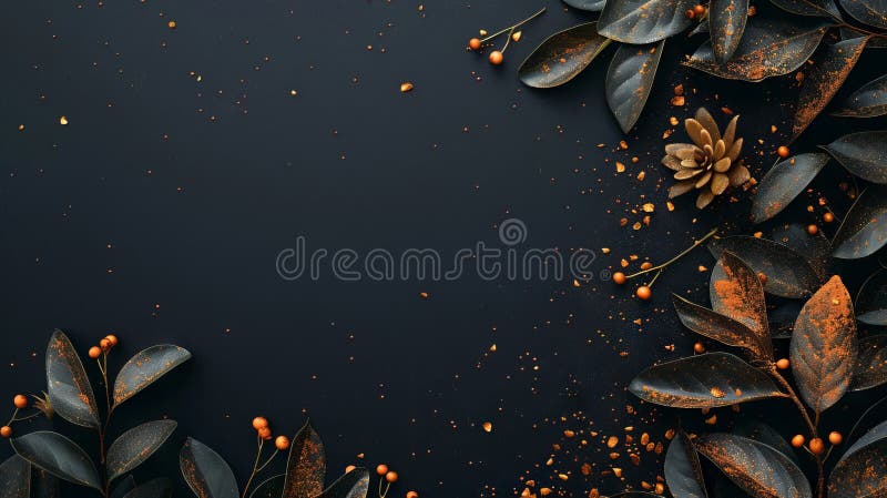 Autumn Leaves and Golden Glitter on Black Background Stock Image ...