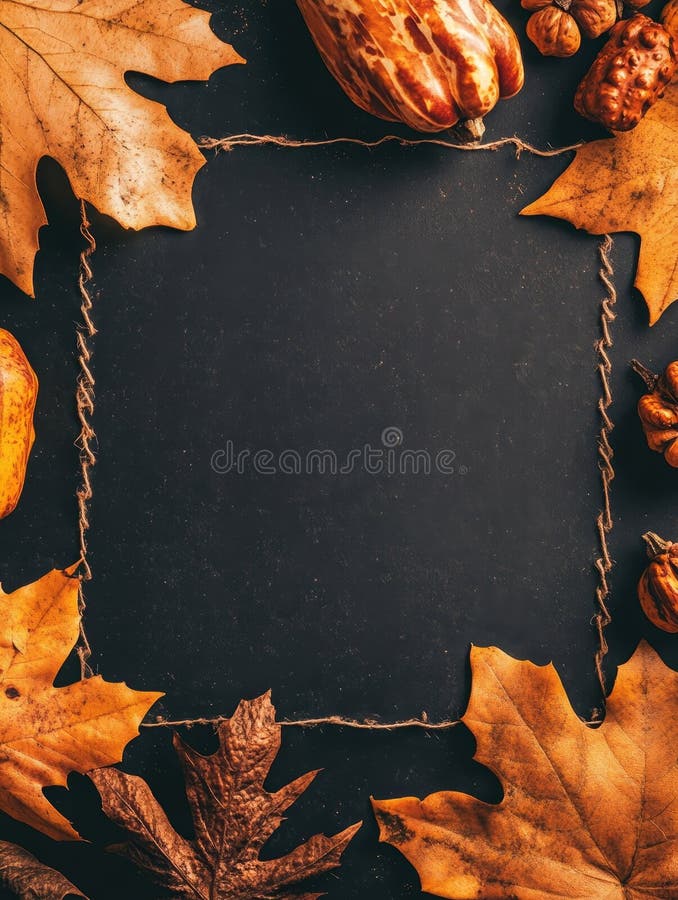 Autumn Leaves and Gourds on a Dark Background, Creating a Dramatic Fall ...