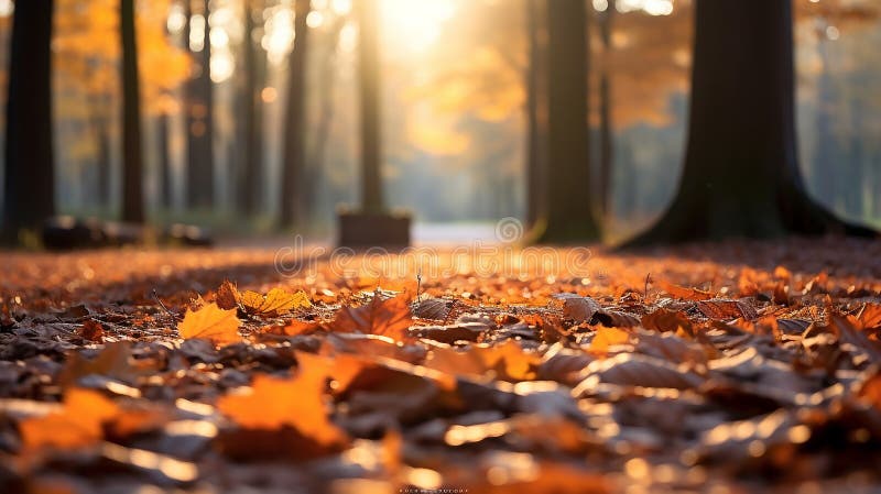 Autumn Leaves on the Ground. Autumn Forest in the Morning. Generative ...